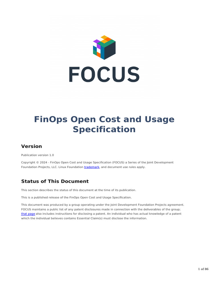 FOCUS Specification-1.0 | PDF | Creative Commons License | Pricing
