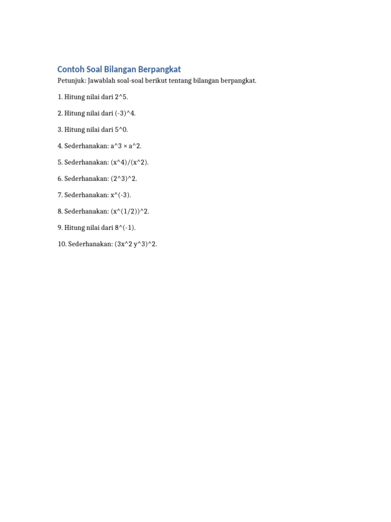 Contoh Soal Bilangan Berpangkat | PDF