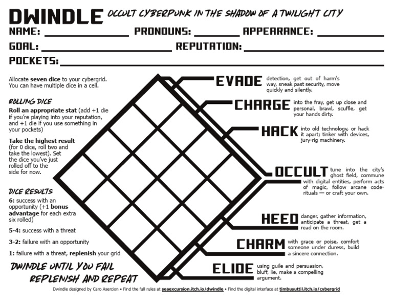 Dwindle Print and Play Character Sheet | PDF | Tabletop Games | Gaming