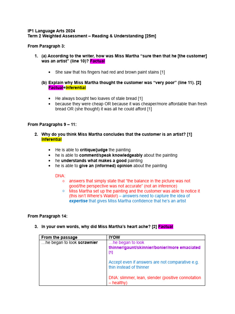 IP1 Language Arts Term 2 Assessment Guide | PDF