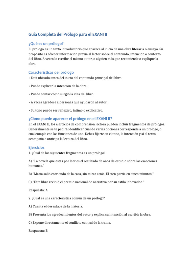 Guía Prólogo EXANIII | PDF