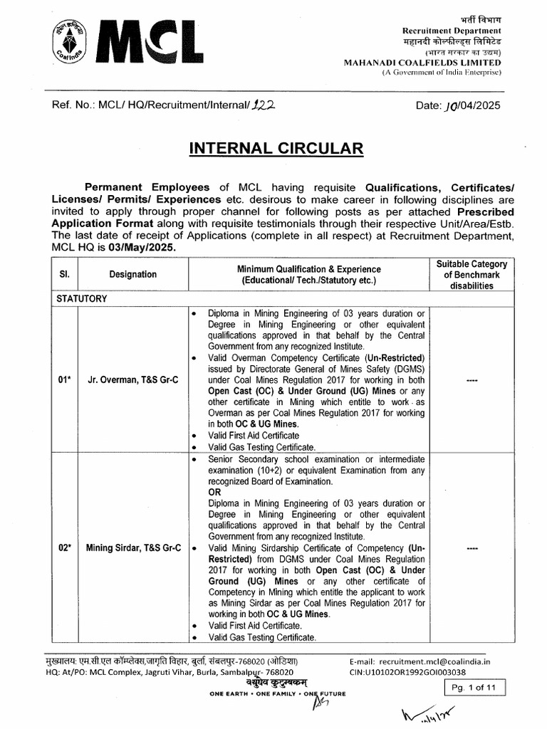 Internal Circular Ref-122 Dt-10!04!2025 | PDF