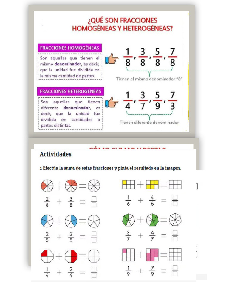 sunas y restas de fracciones homogeneas | PDF