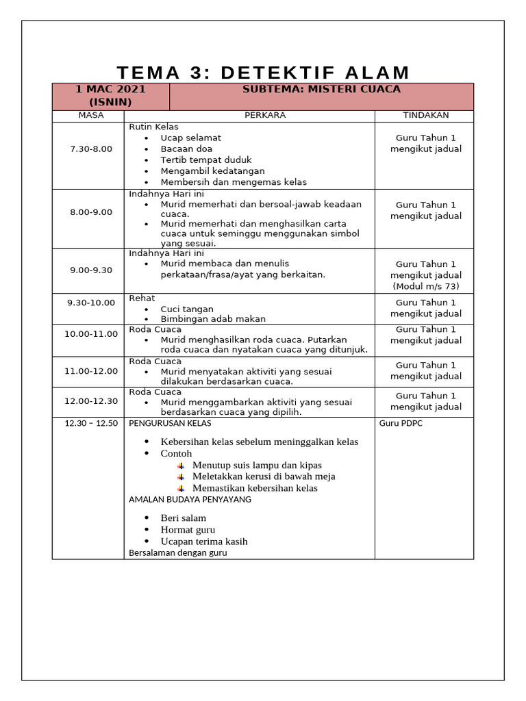 RPH Transisi Tahun 1 2021 (BERSEMUKA) | PDF