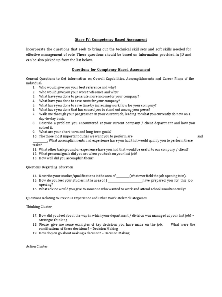 Stage IV - Competency Based Assessemnt | PDF | Employment | Psychology