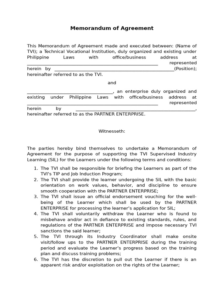 Memorandum of Agreement | PDF | Common Law | Justice