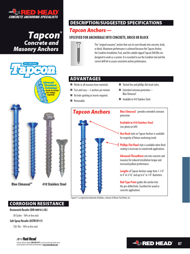 87-90 Tapcon Anchors | PDF | Drill | Building Materials