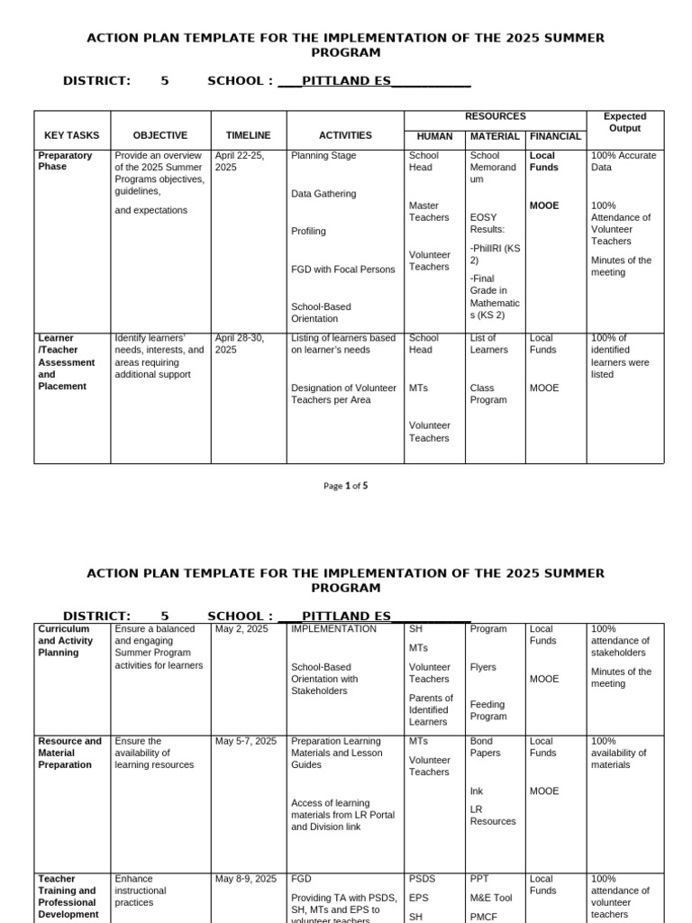 2025 Summer Program Action Plan | PDF | Learning | Education Theory