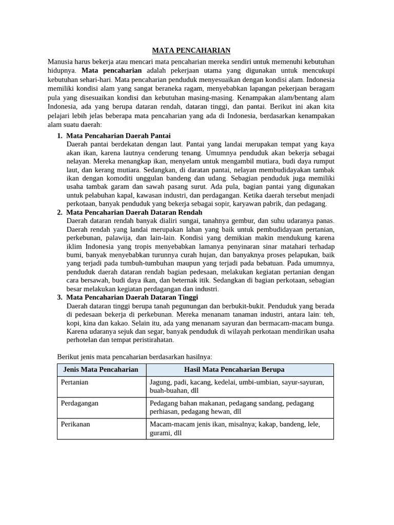 MATA PENCAHARIAN Ipas Kelas 4 | PDF