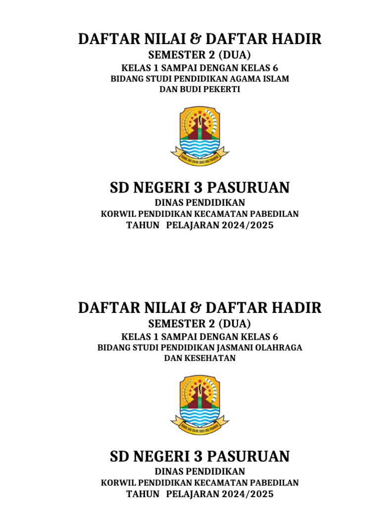 SAMPUL DAFTAR NILAI & HADIR | PDF