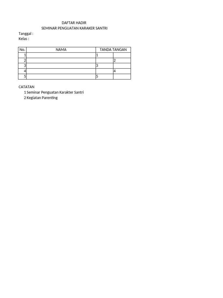 Contoh Daftar Hadir Seminar | PDF