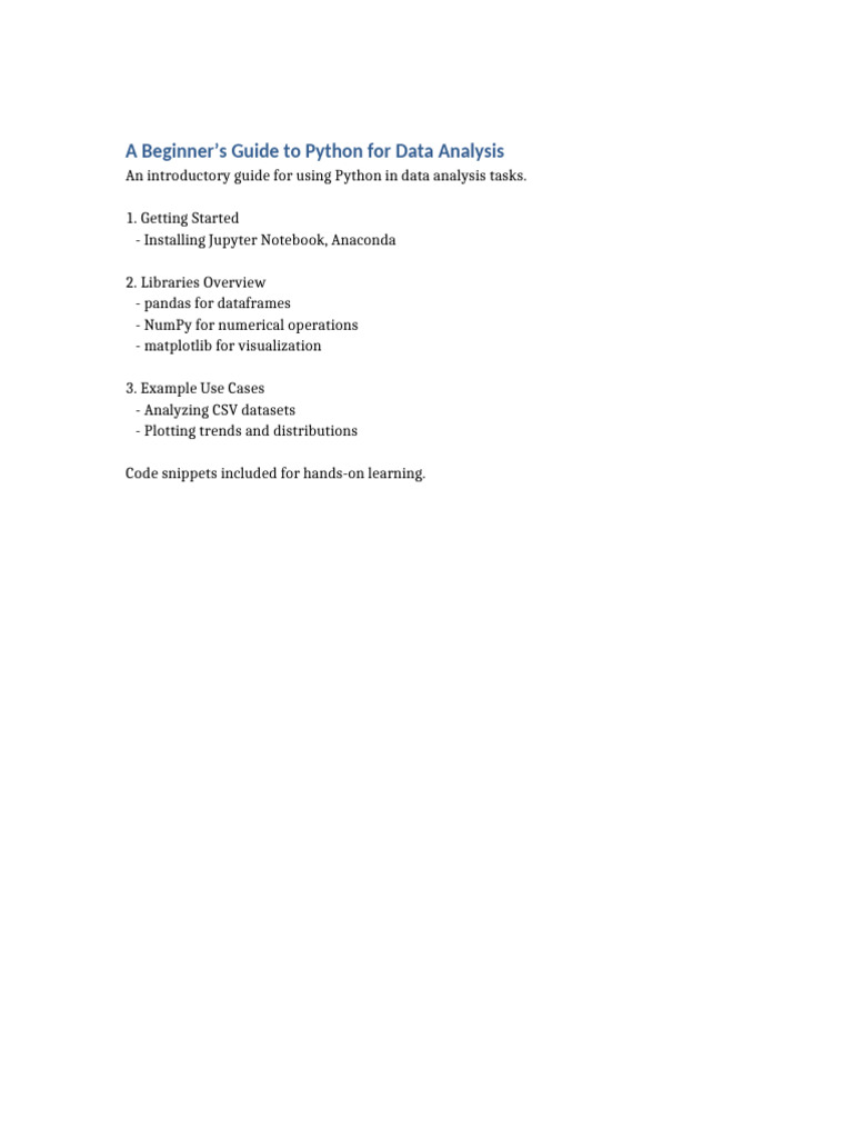 Python For Data Analysis Beginners Guide | PDF