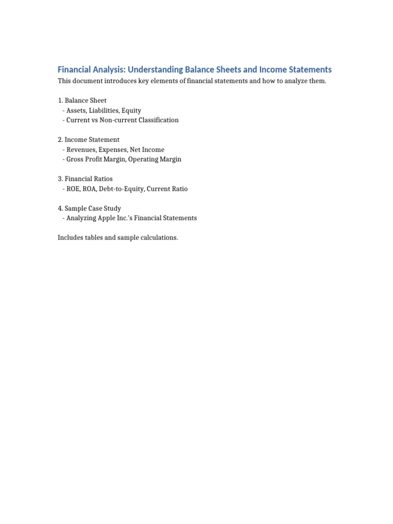 Financial Analysis Balance Sheet Income Statement Pdf