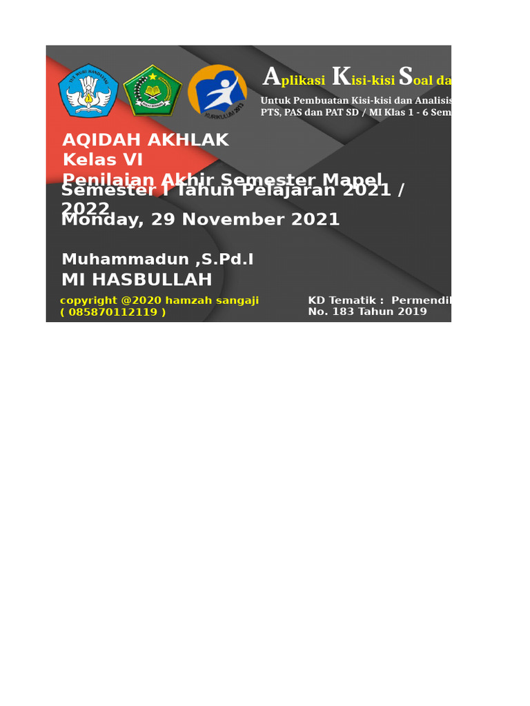 Kelas 6 Akidah Akhlak Kisi-Kisi | PDF