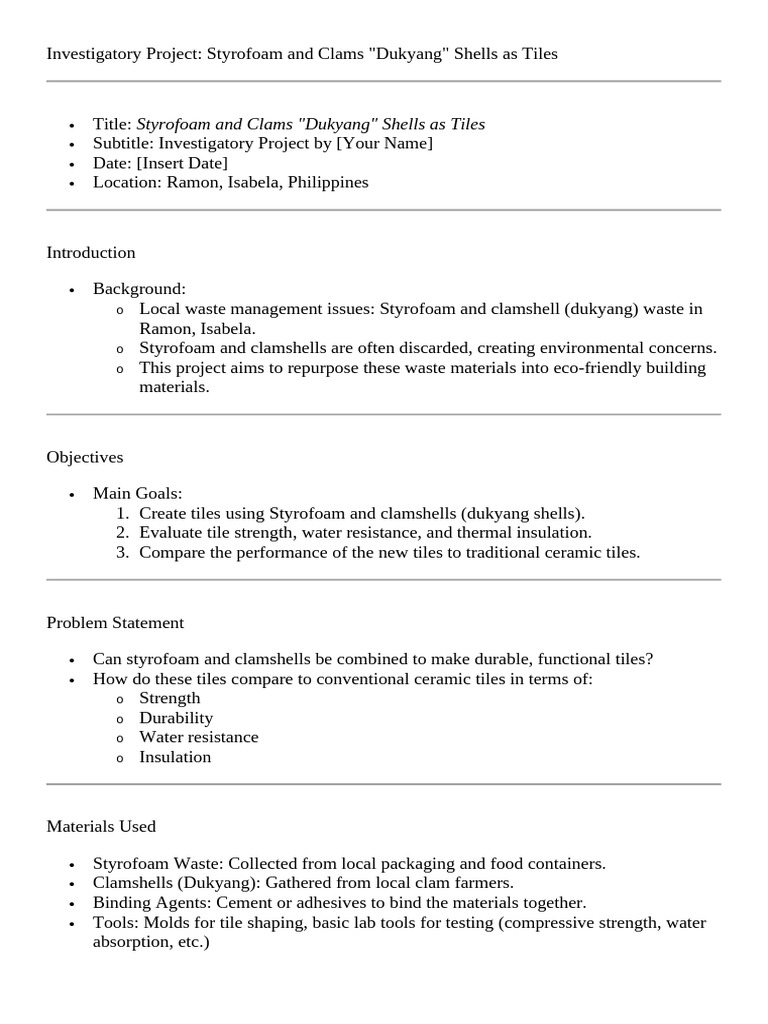 Investigatory Project-DUKYANG TILES | PDF | Polystyrene | Thermal ...