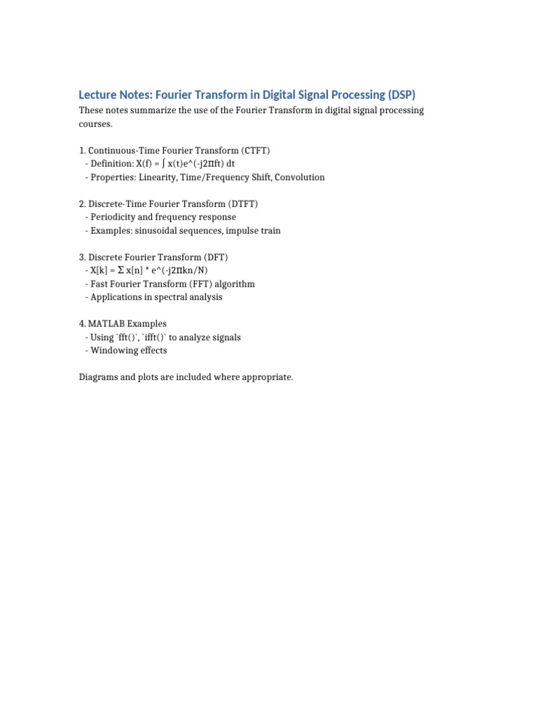 Fourier Transform in DSP Notes | PDF