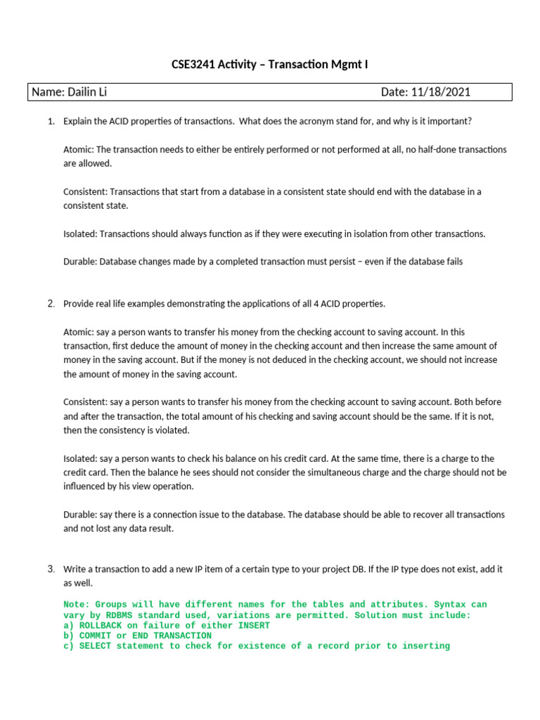 HW-21 Transaction Mgmt I | PDF | Database Transaction | Information ...