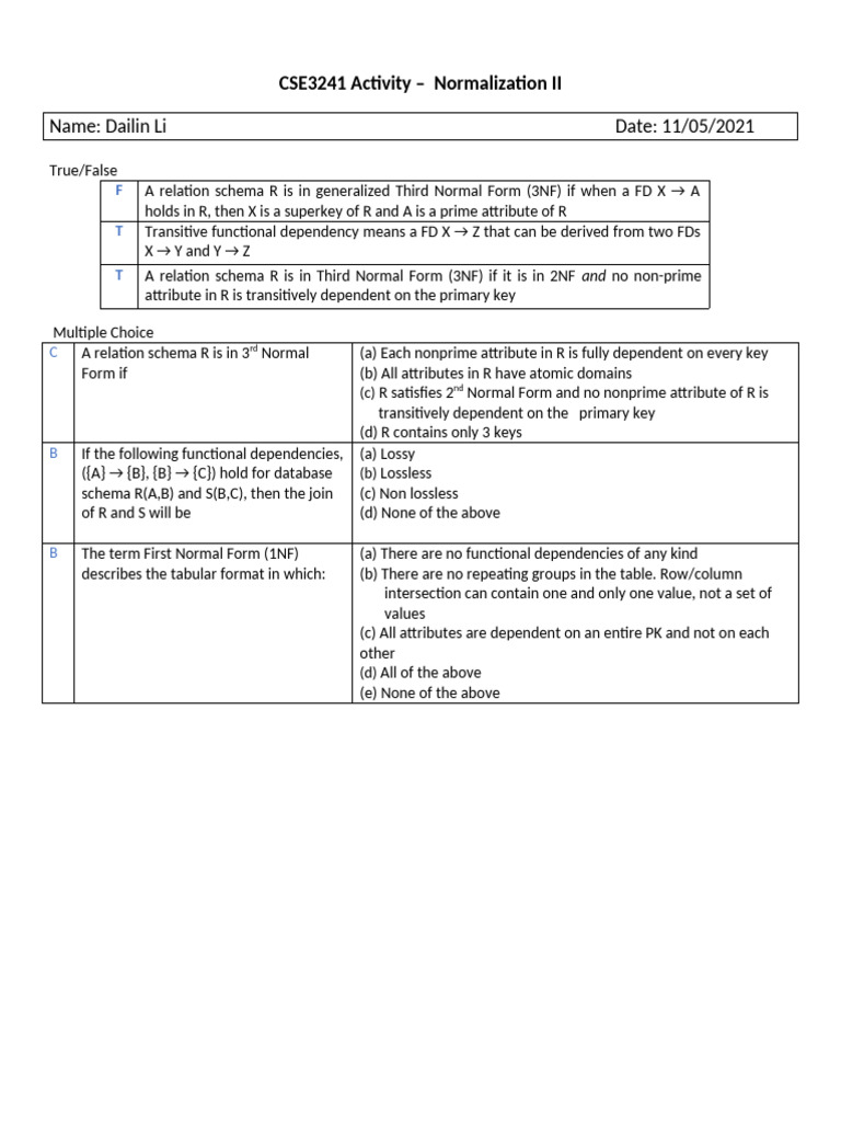 HW-18 Normalization 3nf | PDF | Data Model | Information Technology Management