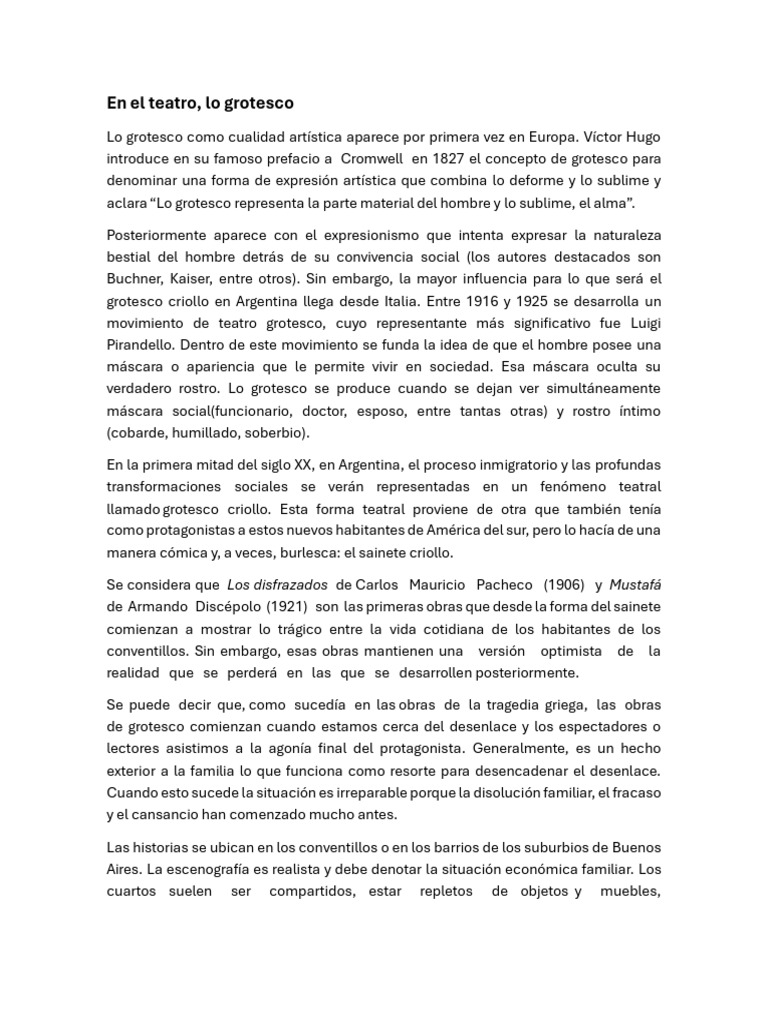 El Grotesco Criollo en el Teatro Argentino | PDF | Grotesco