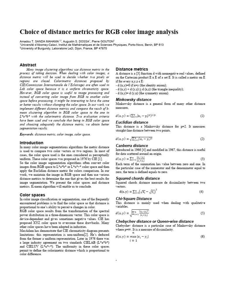 Choice of Distance Metrics for RGB Color Image Analysis | PDF | Image Segmentation | Color