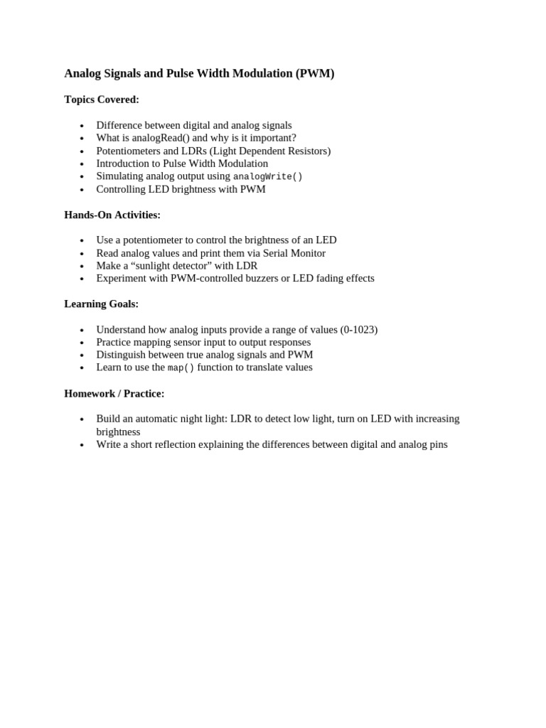Analog Signals & PWM Basics Guide | PDF