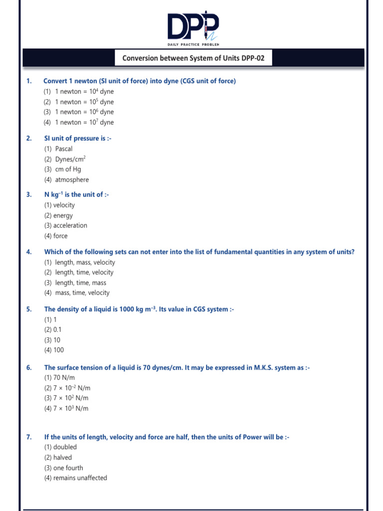 Resonance XI Class Physics - DPPs - Q | PDF | Force | Pascal (Unit)