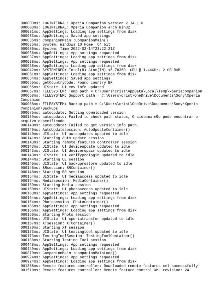 Companion Log 2022 02 14T23 22 21Z | PDF | Windows Registry | Mobile App