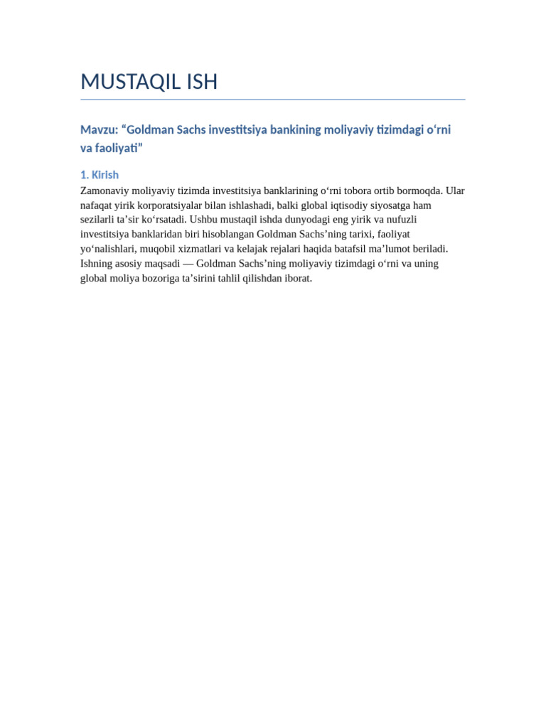 Goldman Sachs Mustaqil Ish | PDF