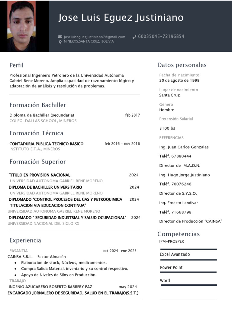 CV Jose Luis Eguez Justiniano Sin | PDF