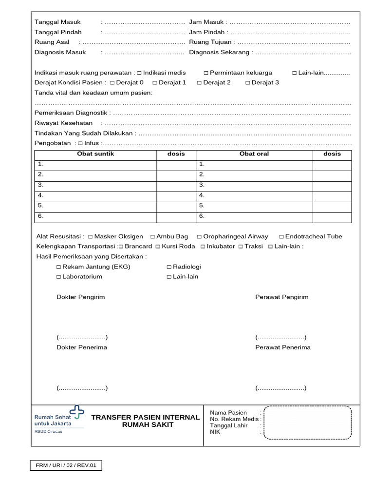 Transfer Pasien Internal Rumah Sakit Rev 01 | PDF