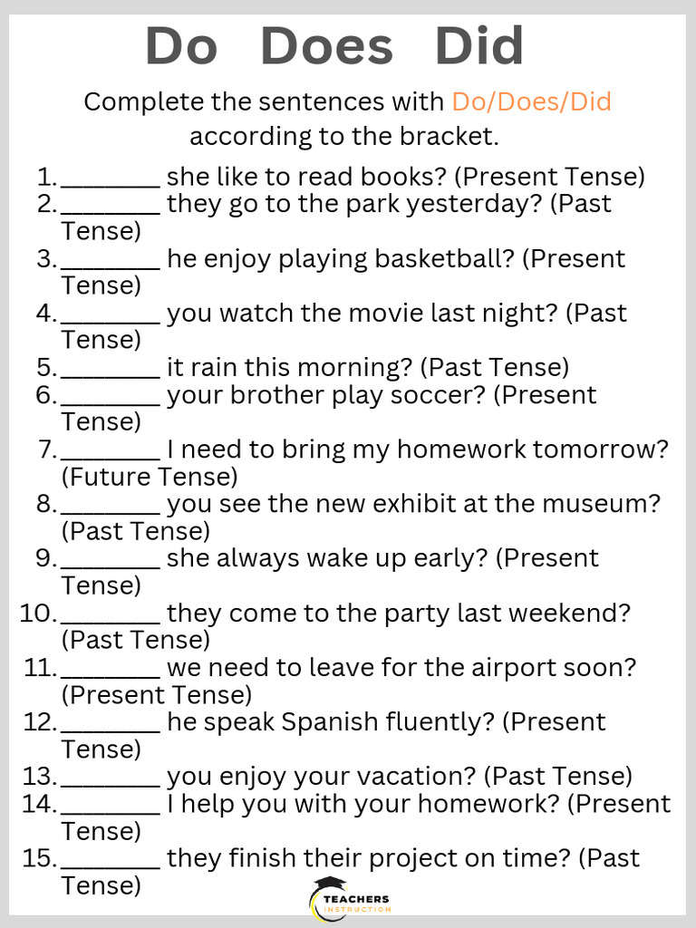 Do Does Did Worksheet | PDF