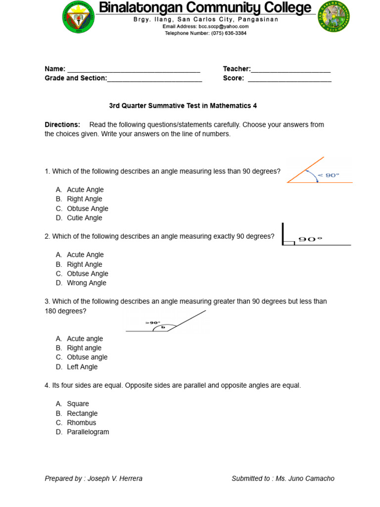 Summative Test Joseph Herrera2A | PDF | Rectangle | Euclidean Geometry