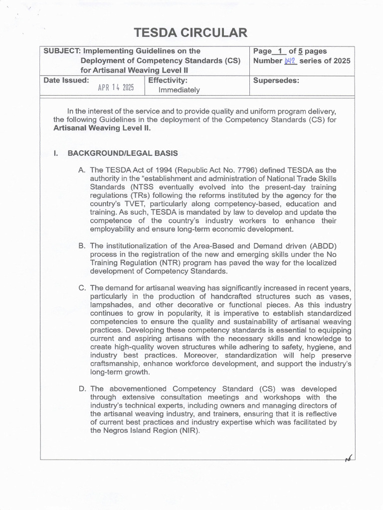 TESDA Circular No. 042 2025 | PDF | Curriculum