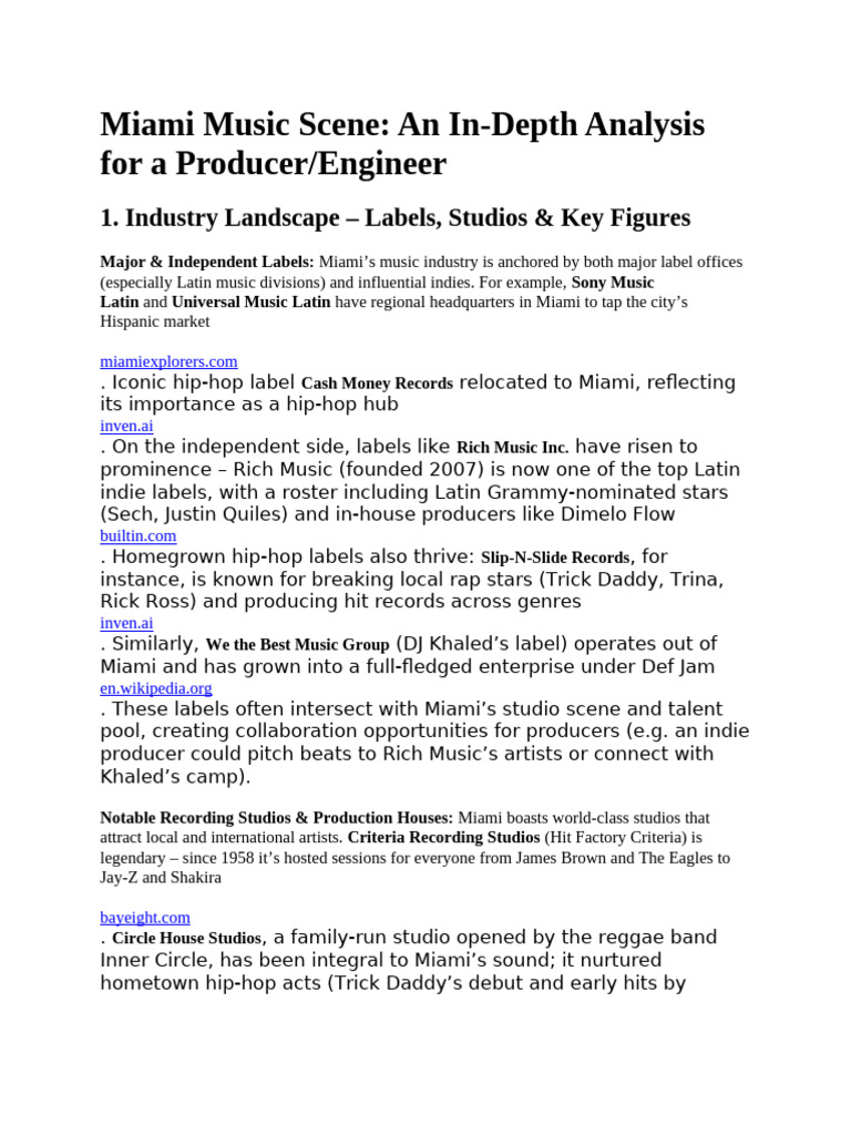 Miami Music Scene An In-Depth Analysis For A Producer:Engineer | PDF ...