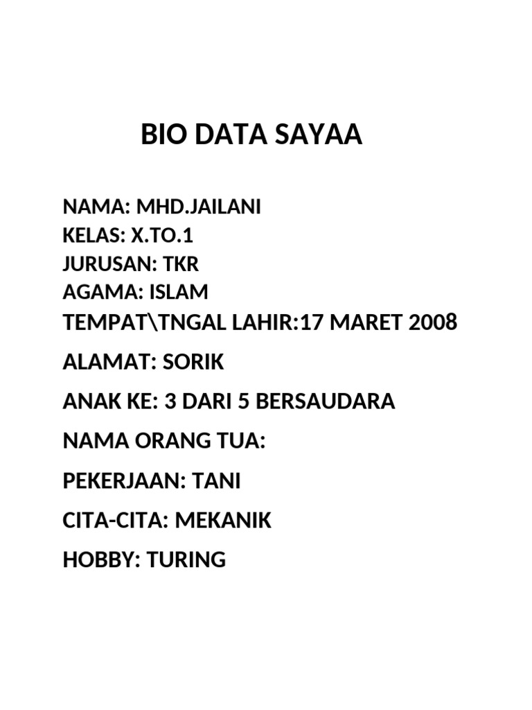 Bio Data Sayaa | PDF