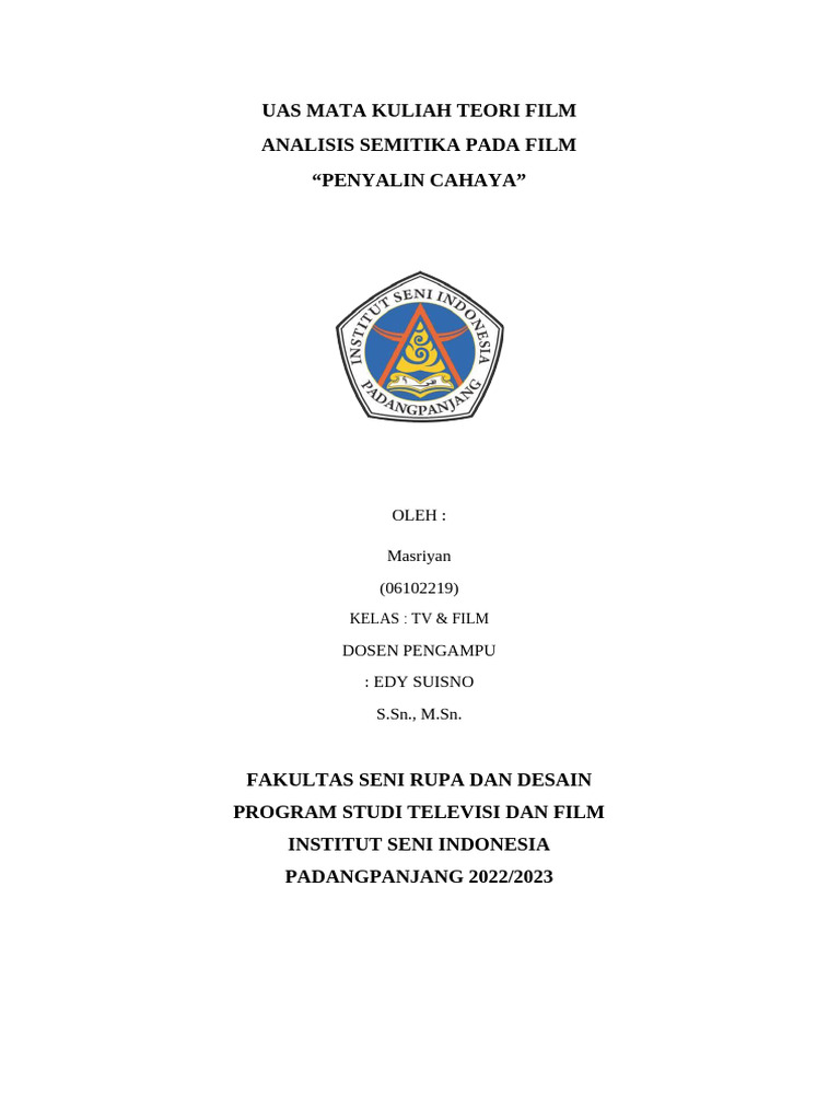 UAS MATA KULIAH TEORI FILM Masriyan | PDF