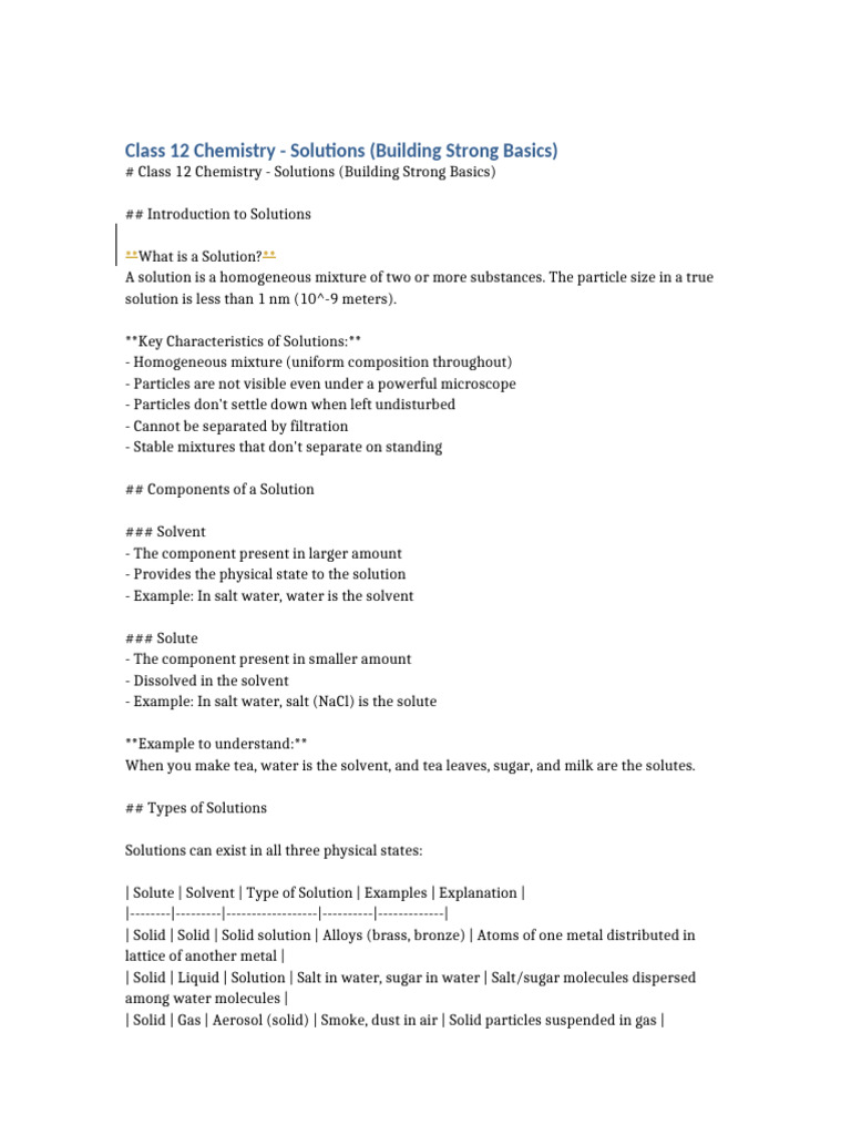 Class 12 Chemistry: Solutions Guide | PDF | Solubility | Molar ...