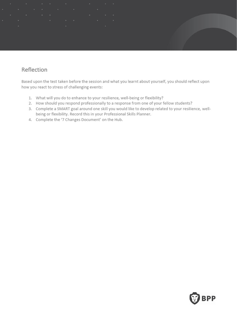 Resilience and Wellbeing Reflection Guide | PDF