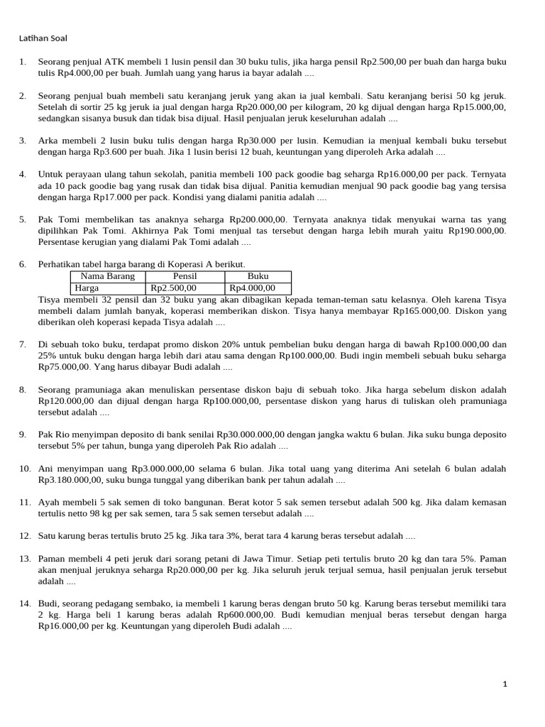 latihan soal kisi-kisi | PDF