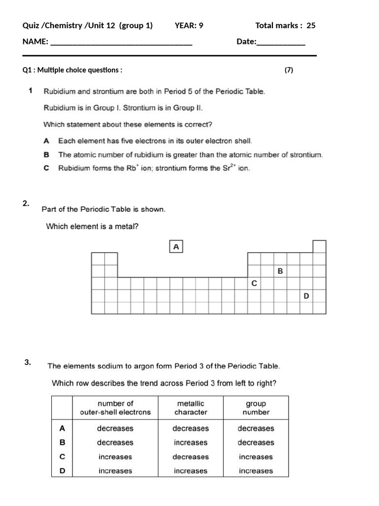Group 1 Elements - Quiz | PDF