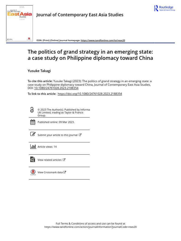 The Politics of Grand Strategy in An Emerging State A Case Study On Philippine Diplomacy Toward ...