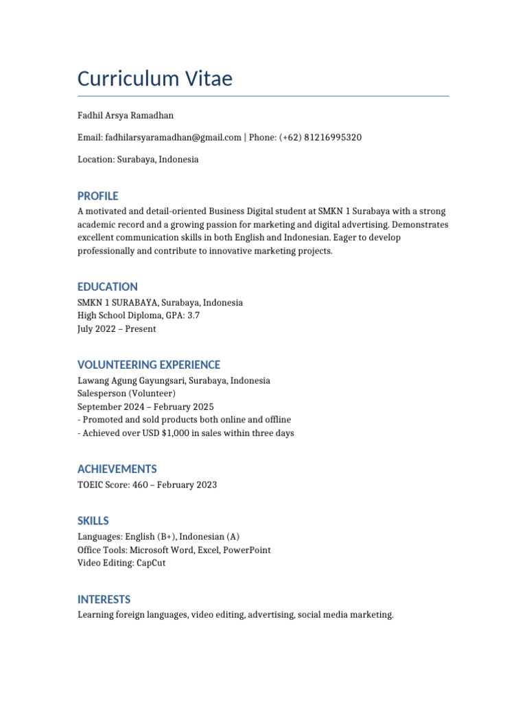 Sample CV Fadhil | PDF