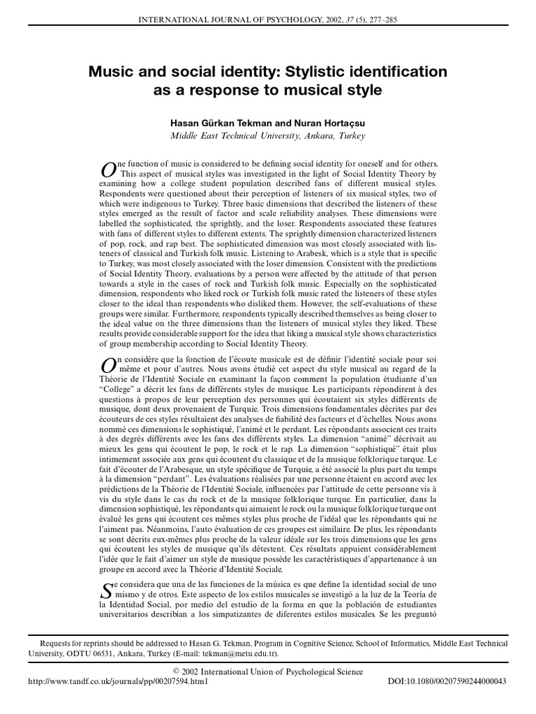 Music's Role in Social Identity Formation | PDF | Performing Arts ...