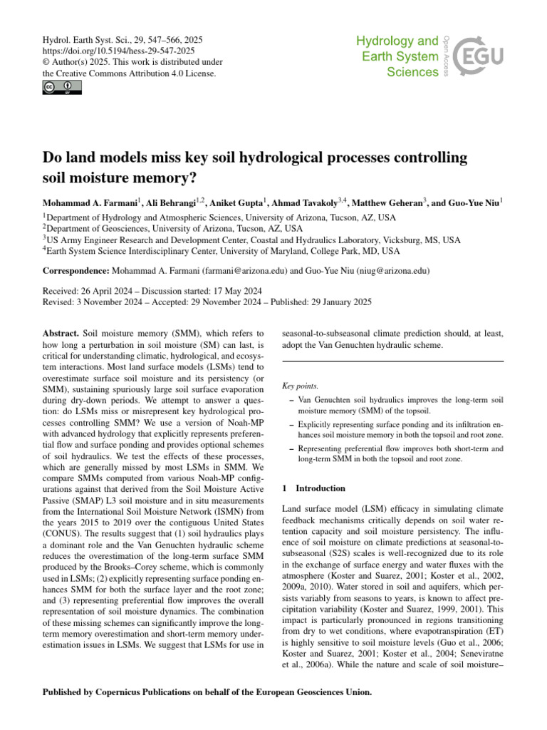 Do Land Models Miss Key Soil Hydrological Processe | PDF | Hydrology | Soil
