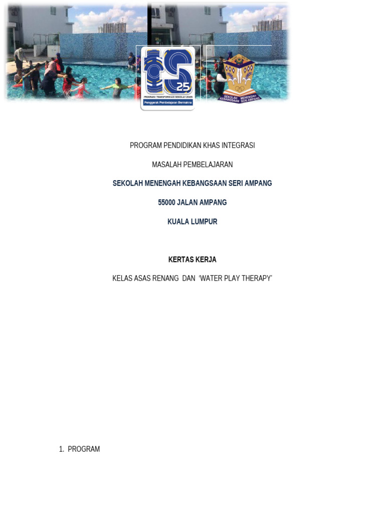 KERTAS - KERJA Kelas Asas Renang Dan Water Play Terapi | PDF