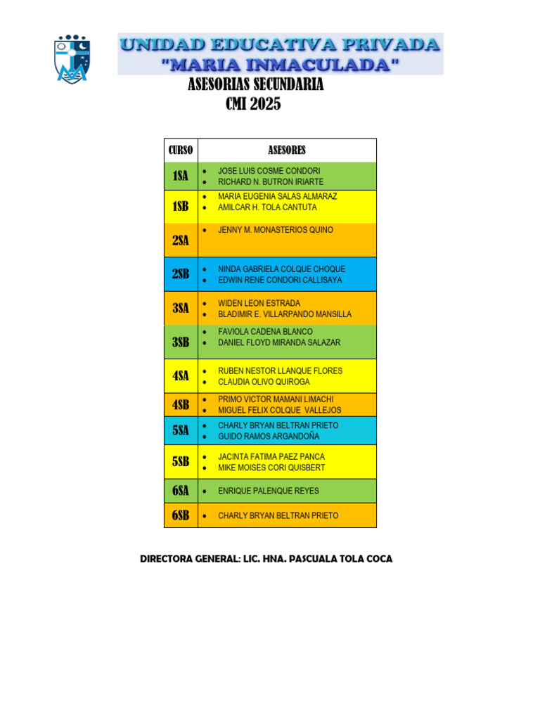 ASESORIAS_SECUNDARIA_CMI_2025 | PDF