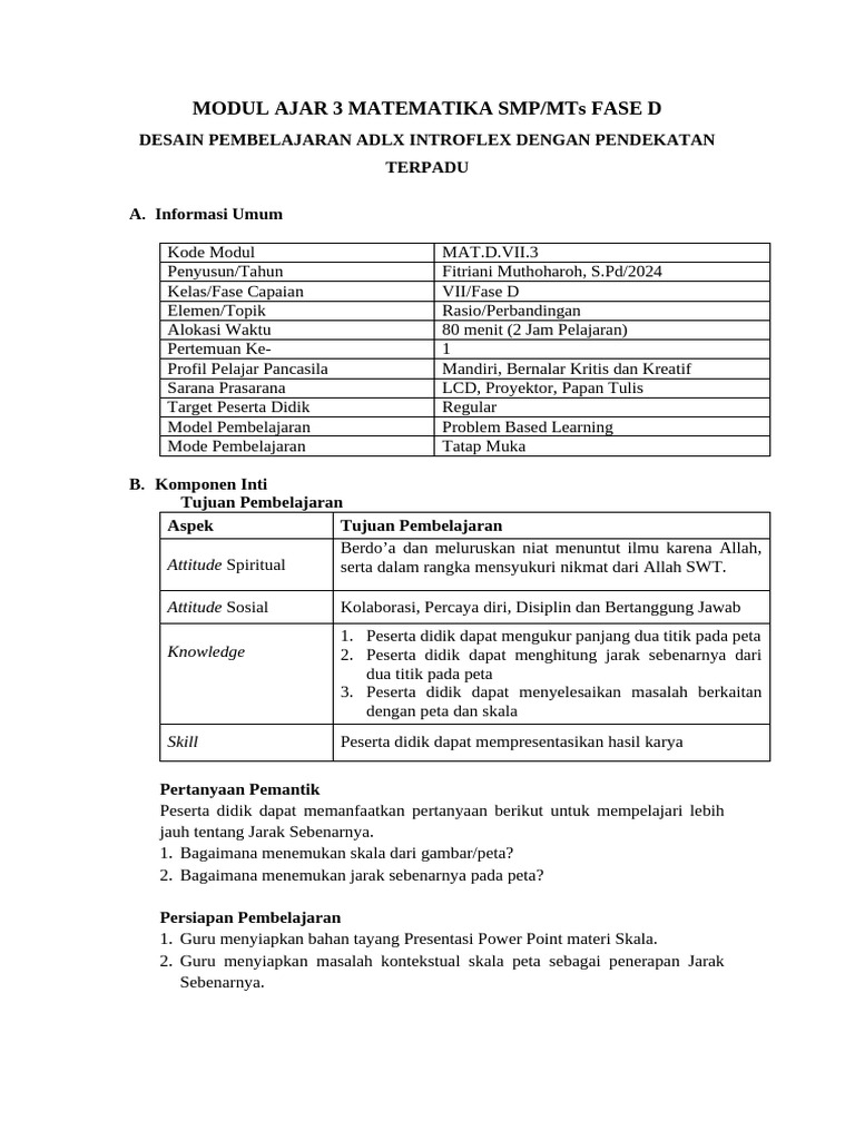 Modul Ajar Kelas 7 MTK | PDF