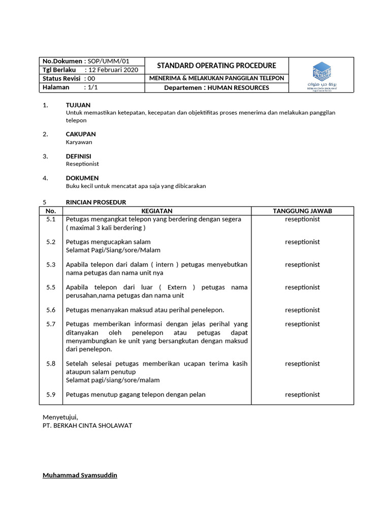 Prosedur Panggilan Telepon HR | PDF