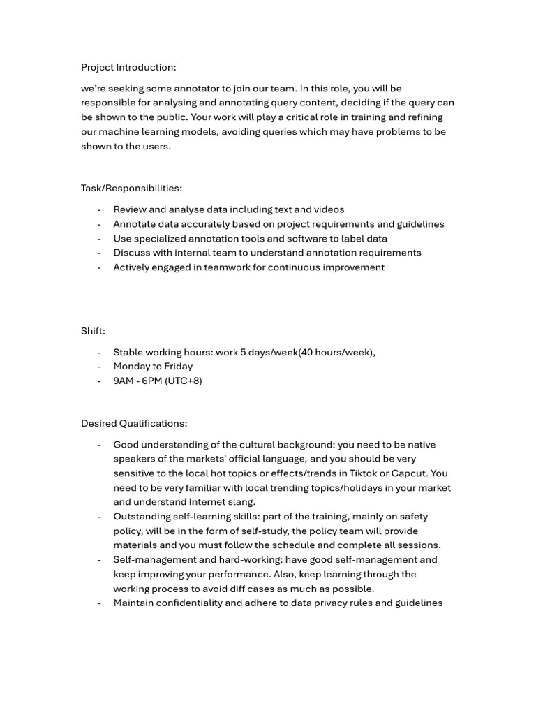 Job Description - Data Annotator | PDF