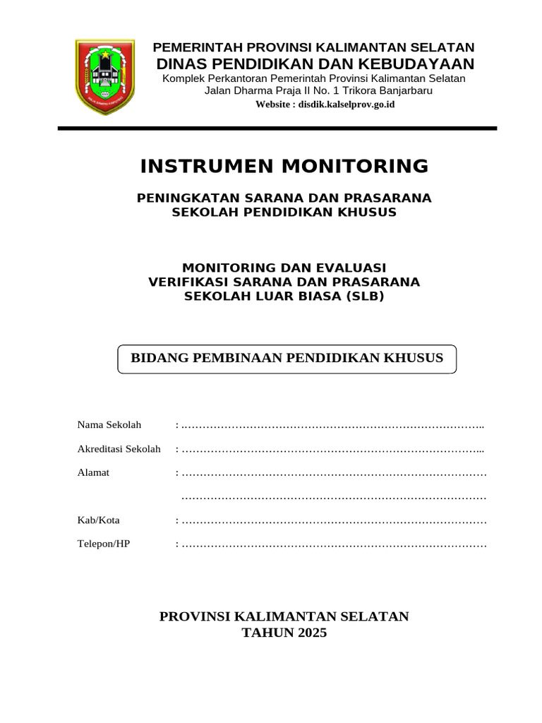 Instrumen Monitoring Dan Evaluasi Verifikasi Sarpras2025 | PDF